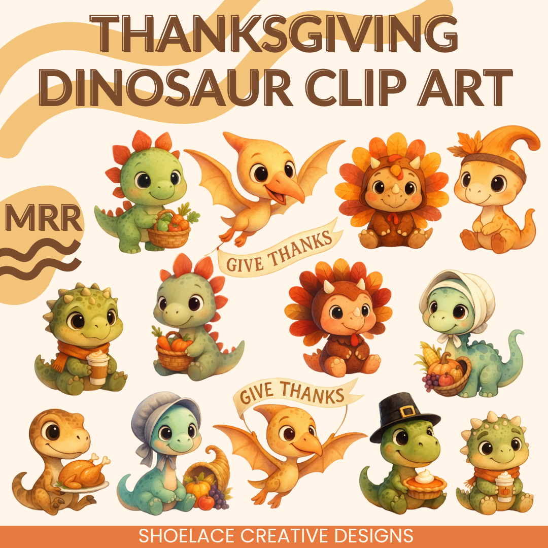 Thanksgiving Dinosaur Clip Art – ShoeLace Creative Designs